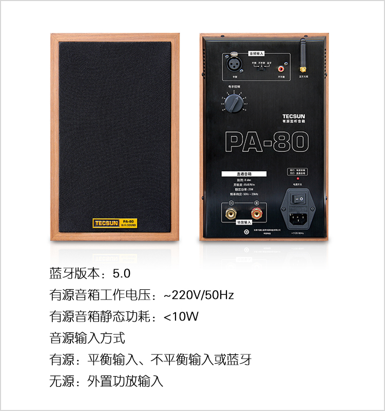 PA-80 德生有源/无源/蓝牙传输高保真密闭式书架音箱 - 德生收音机